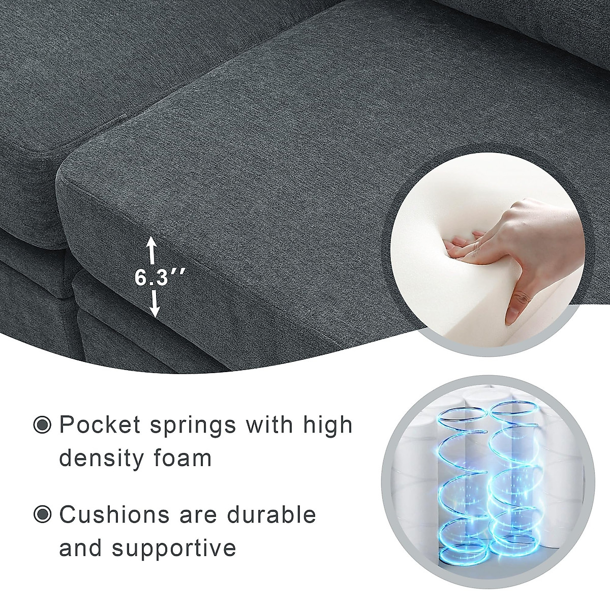 Ucloveria Chenille Modular Sectional, U Shaped Couch with Adjustable Armrests and Backrests,6 Reversible Sofa Bed with Storage Seats for Living Room, Apartment,Grey, Grey-109