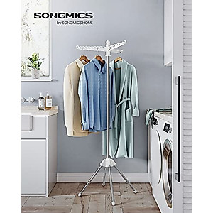 SONGMICS Clothes Drying Rack, 59.6 Inches High Folding Laundry Drying Rack with 3 Rotatable Arms for Hangers, 4 Legs, Stainless Steel, for 27 Pieces of Clothes, White and Silver ULLR510W01