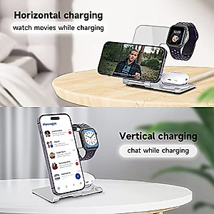 Wireless Charger, Aluminum Alloy 3 in 1 Wireless Charging Station for Apple iPhone/iWatch/Airpods,iPhone 14,13,12,11 (Pro, ProMax)/XS/XR/XS/X/8(Plus),iWatch8/7/6/SE/5/4/3/2,AirPods 3/2/pro
