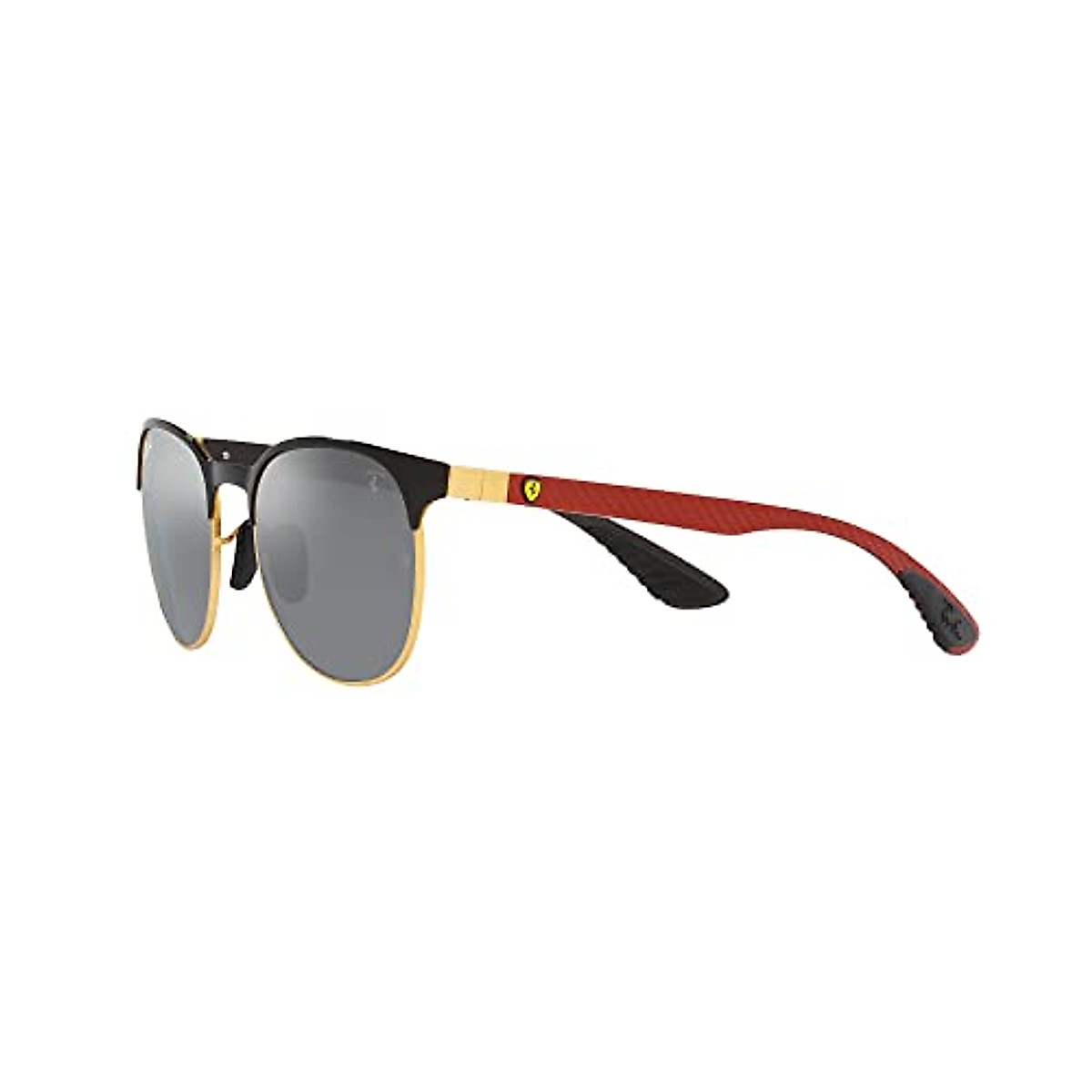 Ray-Ban RB8327M Scuderia Ferrari Collection Round Sunglasses, Black on Matte Gold/Grey Gradient Mirrored Silver, 53 mm