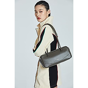 Amazing Song Shoulder Bag for Women, Top Handle Tote Designer Handbag Boston Satchel, Genuine Leather, Smiley Pillow Bag Matcha Chocolate