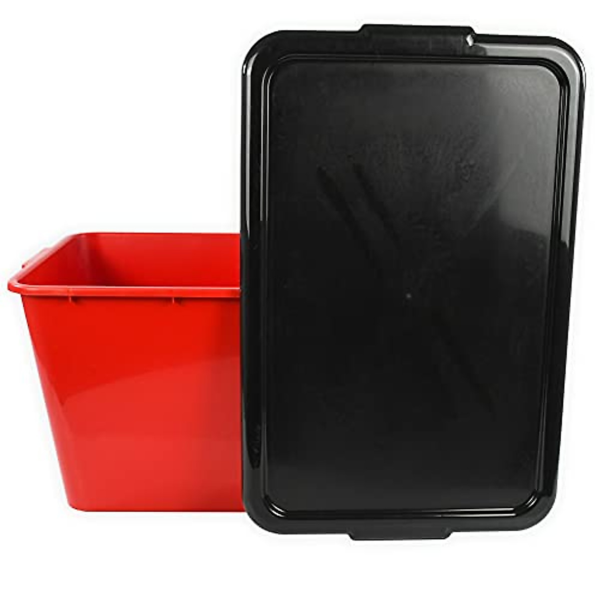 SIMPLYKLEEN 14.5-gal. (58-qt.) Plastic Storage Containers with Lids, Fan-Tastic Storage Bins Red/Black (Pack of 4)
