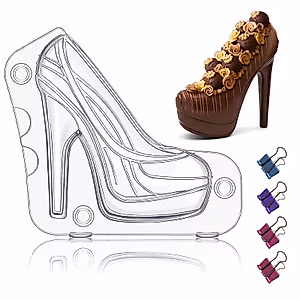 Sakolla High Heel Shoe Chocolate Molds, 3D Shoe Candy Molds Large Thick Soled Stiletto Molds with 4 Clips Cake Decoration for Wedding Birthday Party Baking Pastry Tool