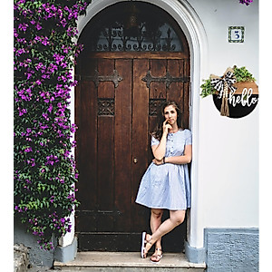 Hello Home Sign for Front Door, Farmhouse Front Porch Hello Door Sign Decorations Wood Wreaths for Holiday Halloween Christmas, Hanging Door Decor Spring Summer Fall Winter Indoor Outdoor