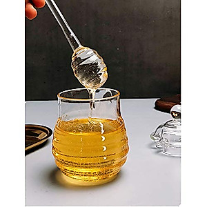 10 OZ Transparent Honey Jar with Dipper and Lid Glass Beehive Style Honey Pot for Home Kitchen Store Honey and Syrup