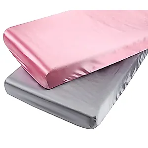 Satin Changing Pad Cover Set 2 Pack Ultra Soft Silk Protect for Baby Hair and Skin Cradle or Bassinet Sheets, Grey & Pink