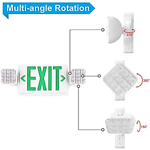 SPECTSUN 12 Pack Green Led Exit Sign with Emergency Lights & Battery Backup Operated Powered Emergency Exit Lights-Double Face -UL Listed 120277VAC Fire Exit Signs Lighting for Room.Window.
