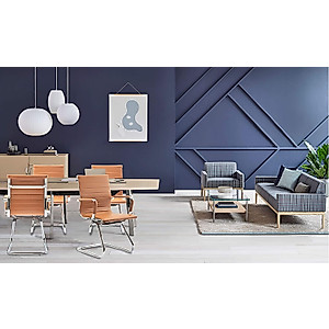 Guyou Office Reception Guest Chairs Set of 6 Mid Back PU Leather Metal Leg Sled Base Conference Reception Room Chairs with Arms (Sandy Brown, 6 PCS)