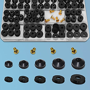 ZDBB 96 pcs Flat and Beveled Faucet Washers and Brass Bibb Screws Assortment for Use with Assorted Quick-Opening Style Faucets Stem Worn Out Washer Replacements Black