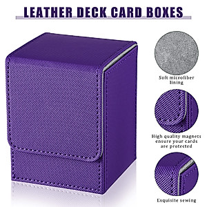 Yookeer 4 Pieces Leather Deck Card Boxes Cards Deck Game Box for Collectible Playing Card Box Compatible with MTG Commander Decks (White, Black, Purple, Yellow, Vertical)