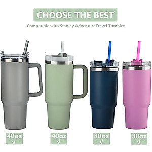 14 Pack Replacement Straws for 40 oz Stanley Adventure Travel Tumbler Cup, Reusable Straws Colored Plastic Straws with Cleaning Brush, Compatible with 40oz 30oz 20oz 14oz Stanley Water Jug, 12inch