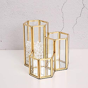 K COOL Decorative Makeup Brush Holder Pen Pencil Holder for Desk Organizer Gold Glass Cosmetic Display Cases Pot for Women Girls