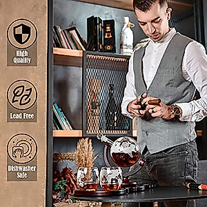 GESHANK Whiskey Decanter Set – Globe Decanter NEW Violin Shaped Stand with Watch – Liquor Decanter with 2 Etched Drinking Glasses and Bar Funnel – Beautiful Gift Packaging – Included Gift Card – 850ml