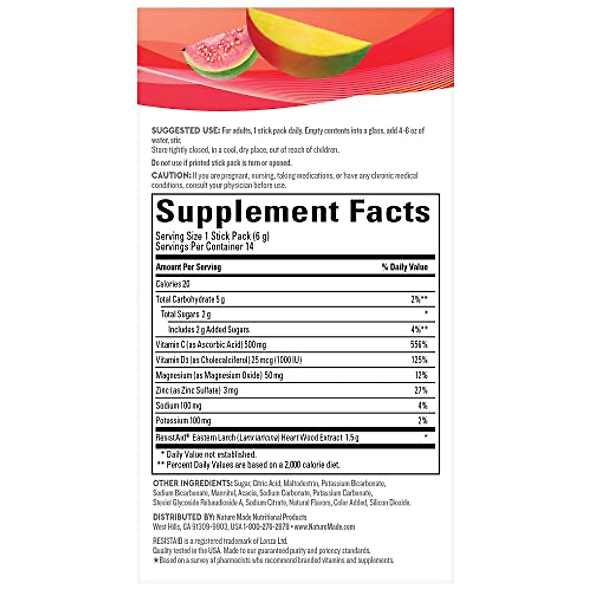 Nature Made Wellblends Active Immune Defense Fizzy Drink Mix, ResistAid, Vitamin C, Vitamin D, Zinc, and Electrolytes Powder, 14 Stick Packs