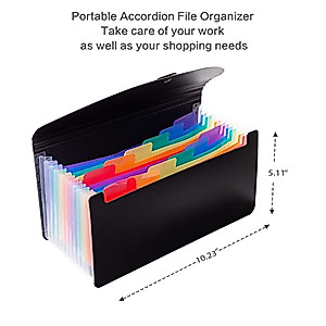 13 Pockets Small Accordion File Organizer, Expanding File Organizer Small for Coupon, Receipt, Ticket, Tax Item, Bill File, Paper Scraps
