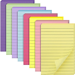 EOOUT 8 Pack Lined Sticky Notes 4x6 Inches, Pastel Ruled Self-Stick Pads, Colorful Super Sticking Power Memo Pads, Strong Adhesive Notes for Home, Office, School, Meeting, 45 Sheets/pad