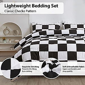 LUCKYBULL Comforter Set Twin Bedding Set Fluffy Black Plaid Down Alternative Comforter, Checkered Soft Textured Comforter with 1 Pillowcase All Seasons, Black and White 2 Piece