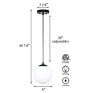 XiNBEi Lighting Pendant Lighting 1 Light Globe Pendant Light, Modern Adjustable Kitchen Hanging Ceiling Light Matte Black Finish XB-P1211-MBK