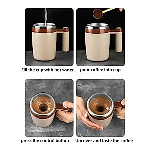 XHJBaby Self Stirring Coffee Mug,Rechargeable Automatic Magnetic Mixing Stainless Steel Cup with Lid for Coffee Tea Hot Chocolate Milk Cocoa 380ml/13oz Brown Electric Mixer Mug Best Gift