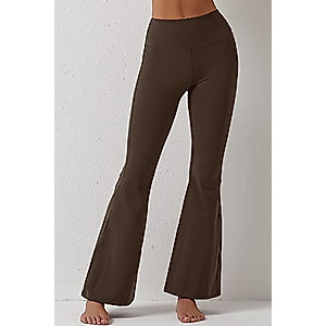 QINSEN Wide Leg Yoga Pants for Women High Waisted Casual Flare Leggings Workout Pants Cocoa Brown L
