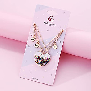 Saalort Best Friend Necklaces for 3 Matching Heart Pendant Magnetic Bff Friendship Necklace (Gold Sequin)