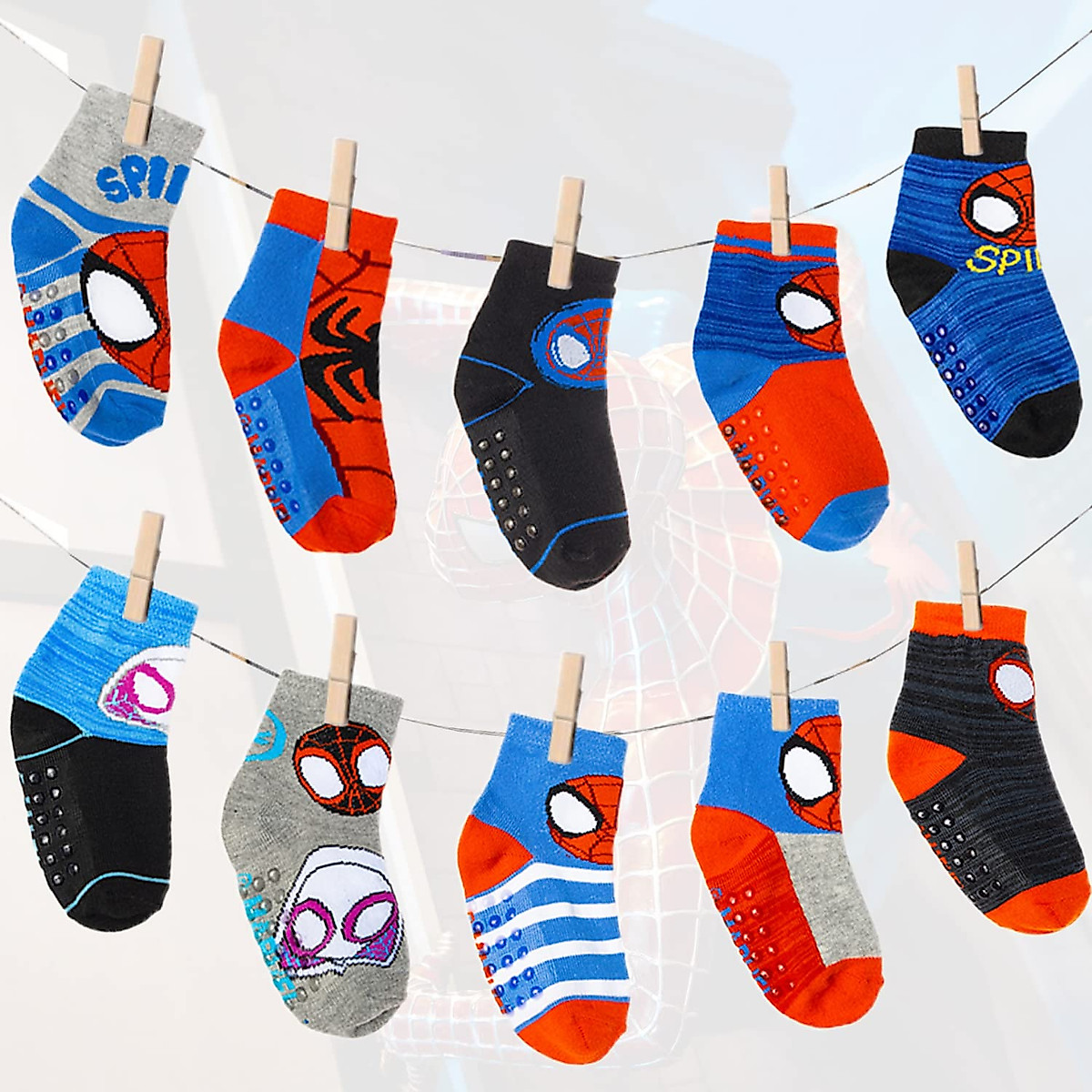 Spiderman Grip Socks, Socks for Toddler Boys, 10 Pack, Spider man Toddler Gripper Socks, Amazing Spiderman Variety Pack 6-12 Months