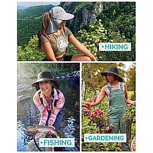 Camptrace Wide Brim UPF 50+ Hiking Fishing Gardening Hat with Neck Flap Sun Protection Outdoor Safari Hats for Women Nylon