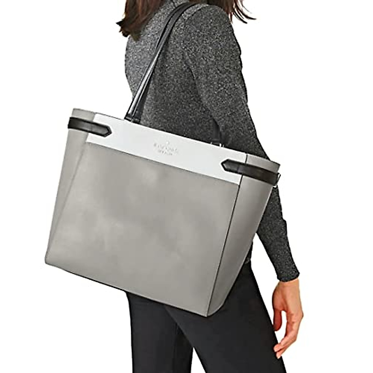 Kate Spade Staci Laptop Tote Triple compartment Leather Nimbus Grey Multi/Silver