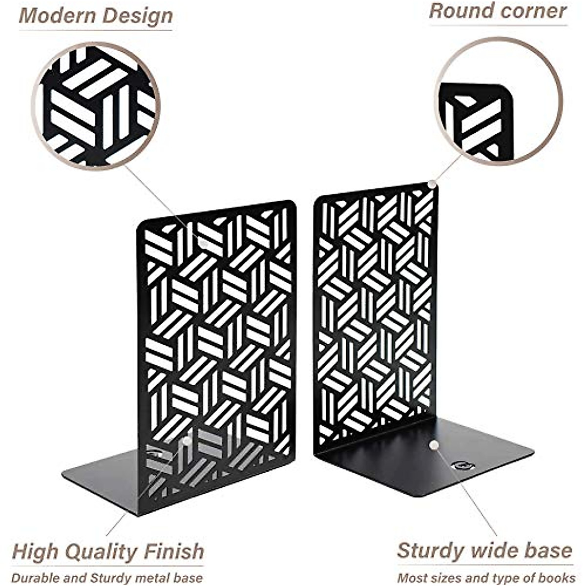 CNK Book Ends Bookends for Decorative Books Holder Bookend Shelves End Hold Heavy Duty Holders Stoppers Metal Stopper Cute Boho Bookshelf Holds Cookbook Office Home Set of 2 Bookends Pair Black