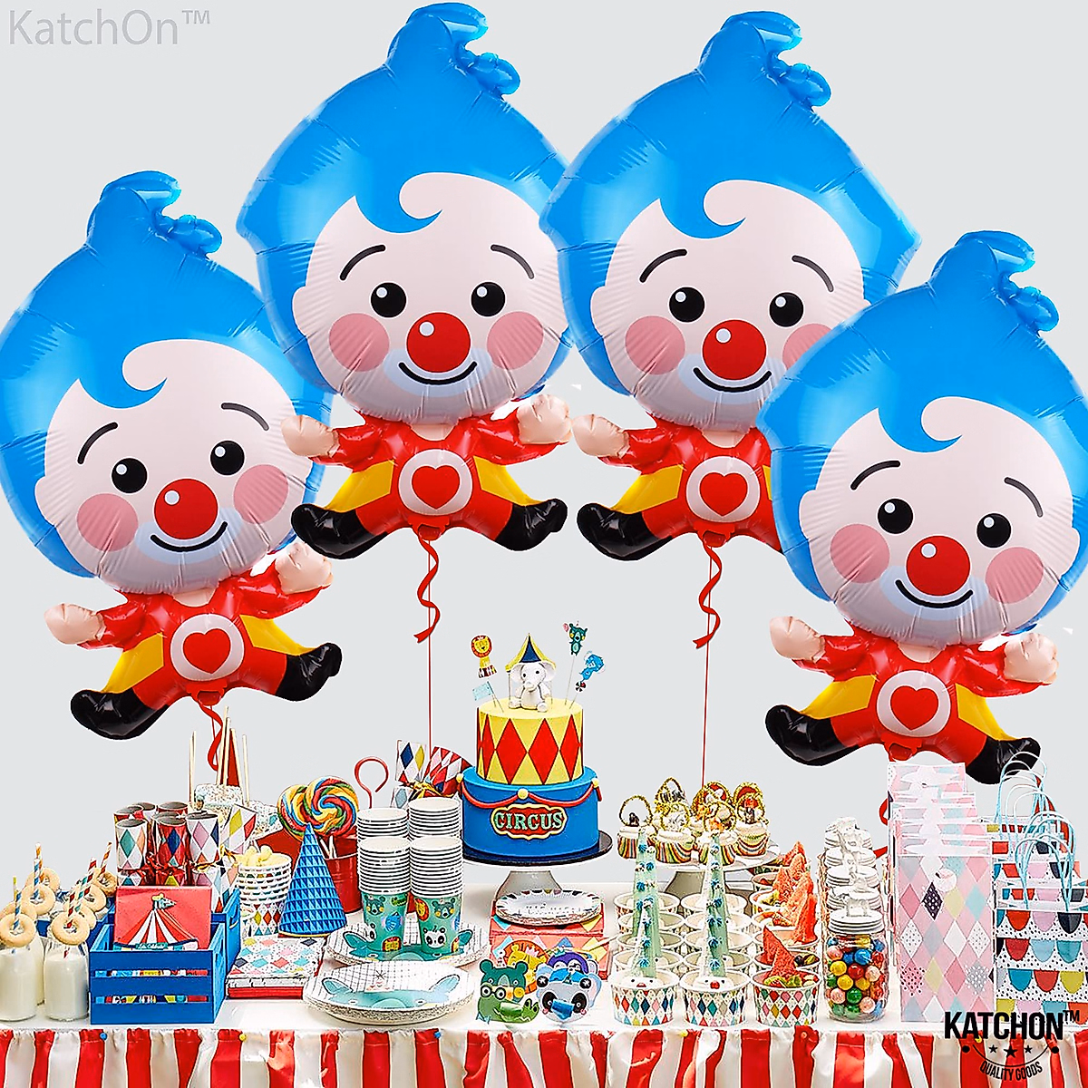 KatchOn, Big Plim Plim Balloons - 24 Inch, Pack of 4 | Clown Balloons for Plim Plim Party Decorations | Plim Plim Birthday Party Supplies | Plim Plim Balloon Foil for Circus Theme Party Decorations