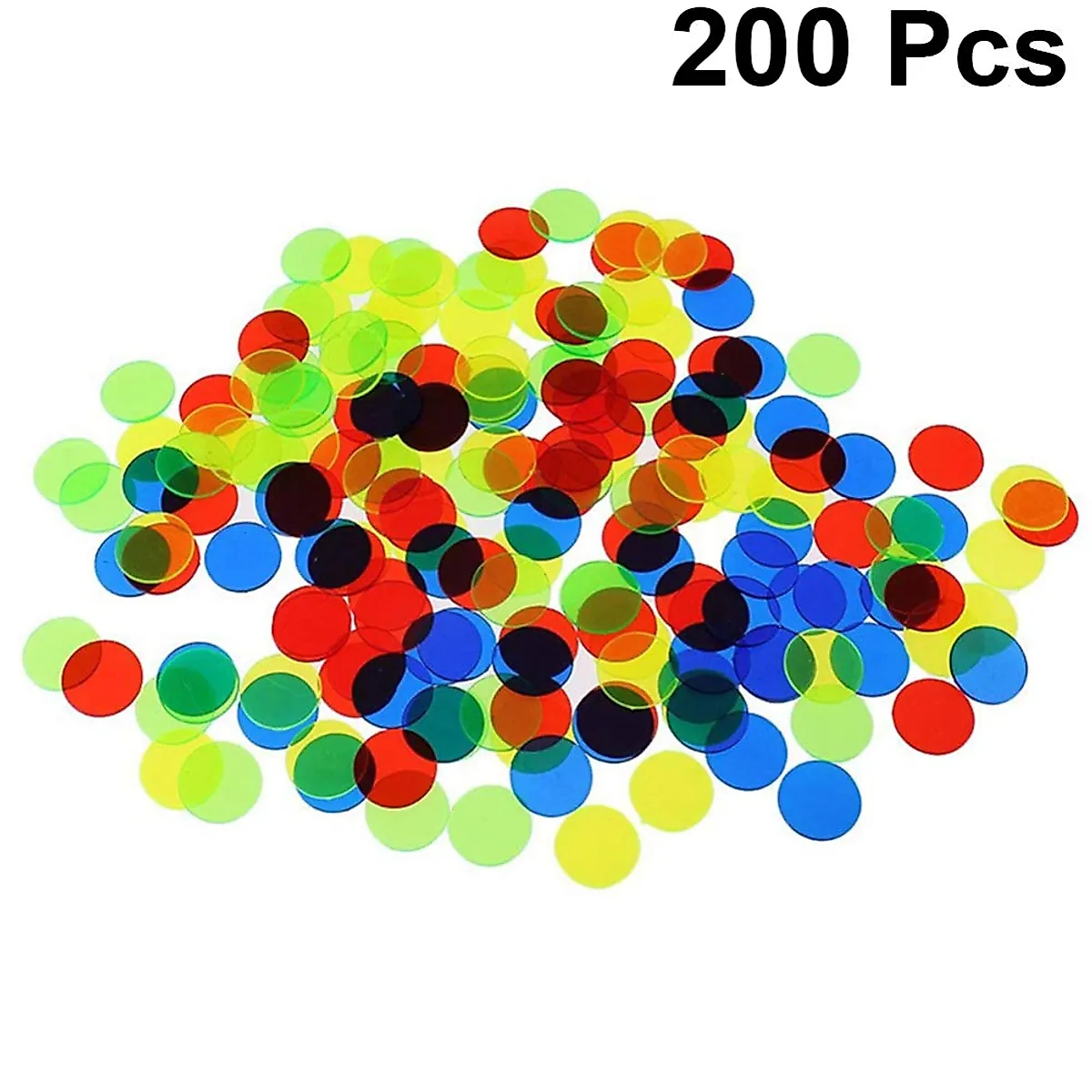 Toyvian Transparent Colorful Clear Bingo Counting Chip Plastic Markers, Plastic Bingo Chips, Transparent Color Mixture Counting Chips, for Carnival Bingo Games, Bingo Hall 200 Pieces (Random Color)