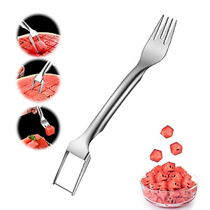 Watermelon Fork Slicer Cutter, 2-in-1 Stainless Steel Fruit Cutter, Summer Portable Watermelon Cutter Melon Cutter Tool, Multifunctional Fruit Fork for Home Kitchen,Camping