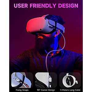 ZOOAUX Link Cable 16 FT Compatible with Meta/Oculus Quest 2 Accessories and PC/Steam VR, Fast Charing & PC Data Transfer USB C 3.2 Gen1 Cable for VR Headset and Gaming PC