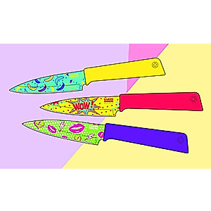 KUHN RIKON Pop Art Wow COLORI+ Non-Stick Straight Paring Knife with Safety Sheath, 19 cm