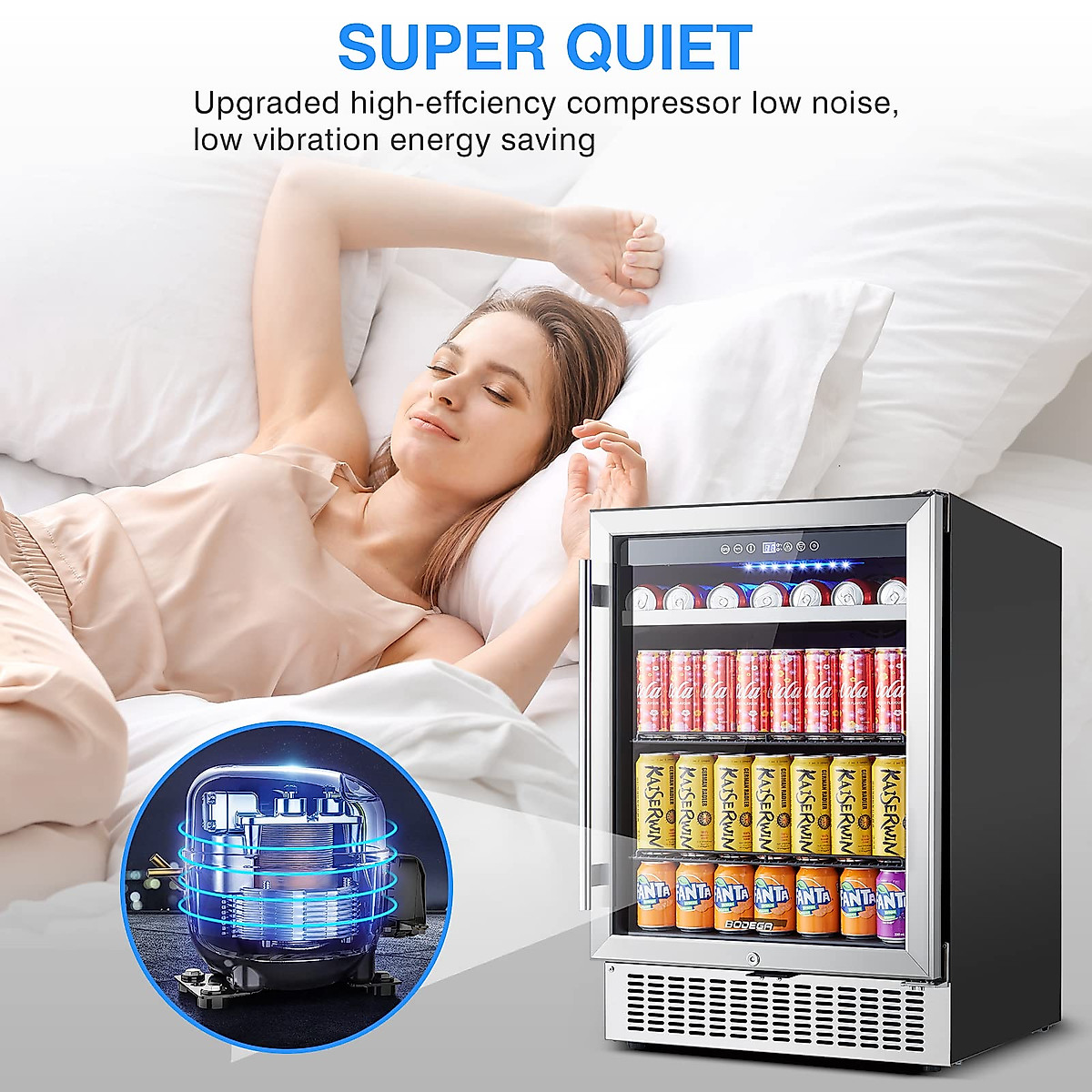 BODEGA Beverage Refrigerator 24 Inch, Under Counter Beverage Refrigerator, Built-in and Freestanding Beverage Cooler 180 Cans, Stainless Steel Under Counter Beer Fridge Perfect for Beer, Soda, Water