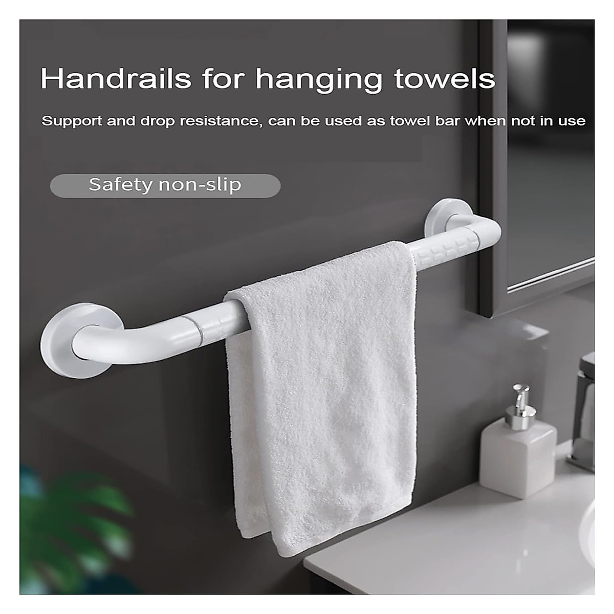 Grab Rails Bathroom Grab Rails 304 Stainless Steel Shower Handle Anti-Slip Bathtub with Safety Luminous Circles Handrail ?For Elderly Disabled Toilet Seniors Kitchen,Black,40cm ( Color : Dolphin Waves