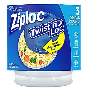 Ziploc Twist N Loc Food Storage Meal Prep Containers Reusable for Kitchen Organization, Dishwasher Safe, Small Round, 3 Count