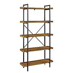 Walker Edison 5 Shelf Industrial Wood Metal Bookcase Tall Bookshelf Storage Home Office, 68 Inch, Barnwood