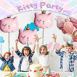 BlingABC Pink Cat Balloons 5Pcs, Large 20Inch Crown Kitty Cat with 30Inch Pink Bow Balloons for Girls Kitten Animal Themed Baby Shower Birthday Decoration Party Supplies