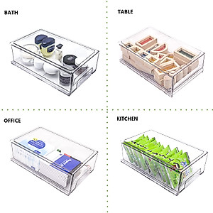 2 Pack Clear Pull-Out Bin Stackable Refrigerator Organizer Drawer Plastic Cabinets Pantry Storage Containers for Bedrooms Home Office Closet & Shoe Organization(13.5"X8.5"X5.5")
