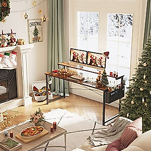 ODK Computer Desk with Adjustable Monitor Shelves, 63 inch Home Office Desk with Monitor Stand, Writing Desk, Study Workstation with 3 Heights (10cm, 13cm, 16cm), Rustic Brown