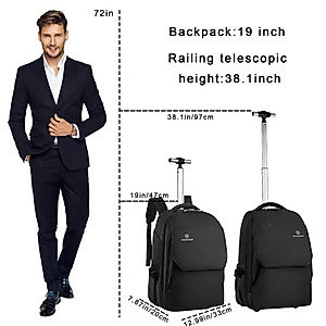 XCELLENT GLOBAL XG Rolling Backpack,19 inches Water Resistant Laptop Backpack with Wheels Stylish Carry on Laptop Bag Durable Quiet Wheels Packable Straps for Travel and Business Black