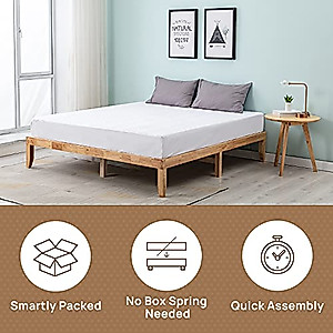Bestmart INC Full Wooden Bed Frame No Box Spring Needed Marco de Madera 14'' Platform Bed Frame with Solid Wooden Slat and 10 Solid Feet,Quiet Noise Free