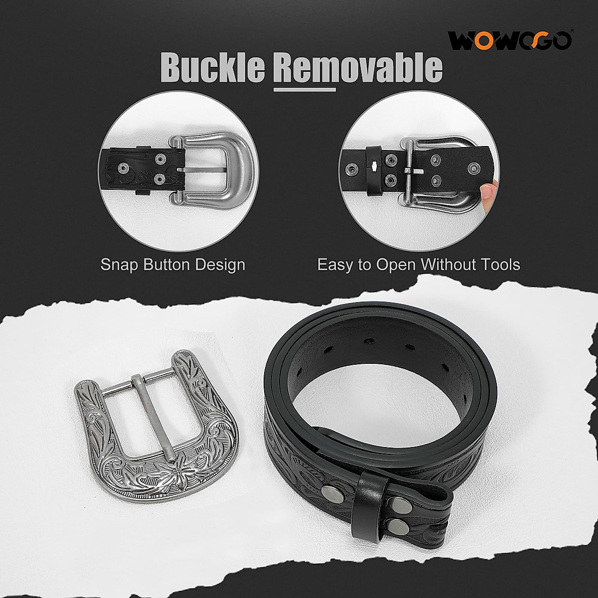 WOWOGO Western Belts for Women Men Cowboy Cowgirl Floral Engraved Leather Belt Strap Vintage Embossed Buckle