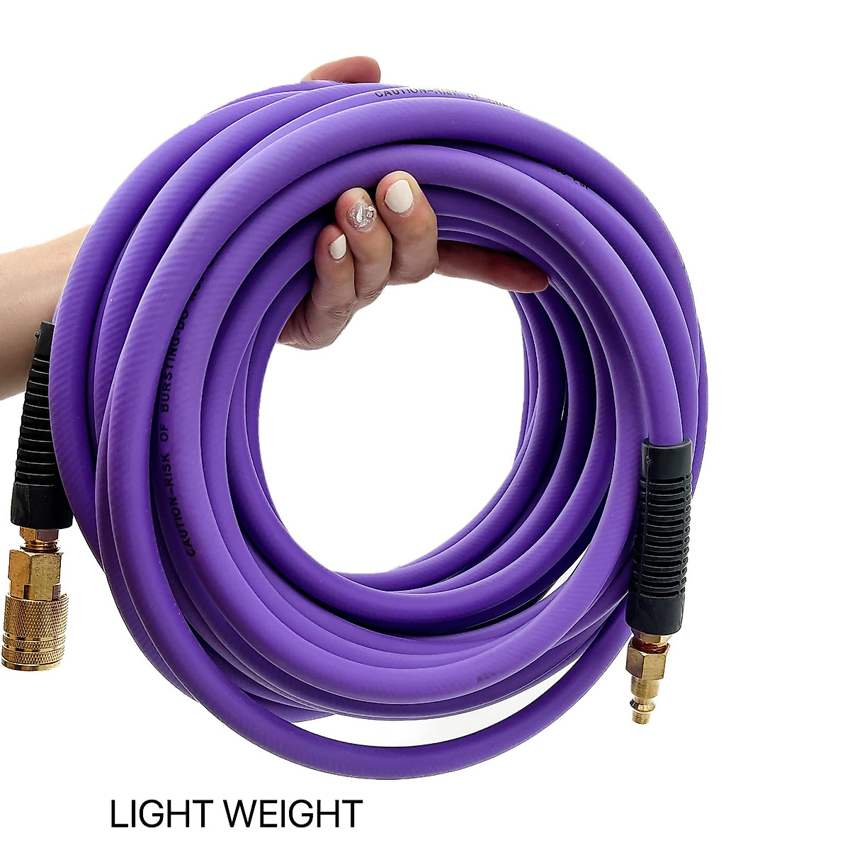SYXQT Hybrid Air Hose(PVC) 1/4-Inch x 25FT， 300 PSI Heavy Duty, Lightweight, Kink Resistant, All-Weather Flexibility with 1/4-Inch Industrial Air Fittings and Bend Restrictors,Purple