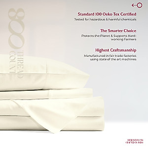Mayfair Linen 100% Egyptian Cotton Sheets Queen Size - 800 High Thread Count Sheets Queen, 4 PC Luxury Hotel Sheets for Queen Size Bed, 16" Deep Pocket Sateen Weave Soft Cooling Bedding Sets - Ivory