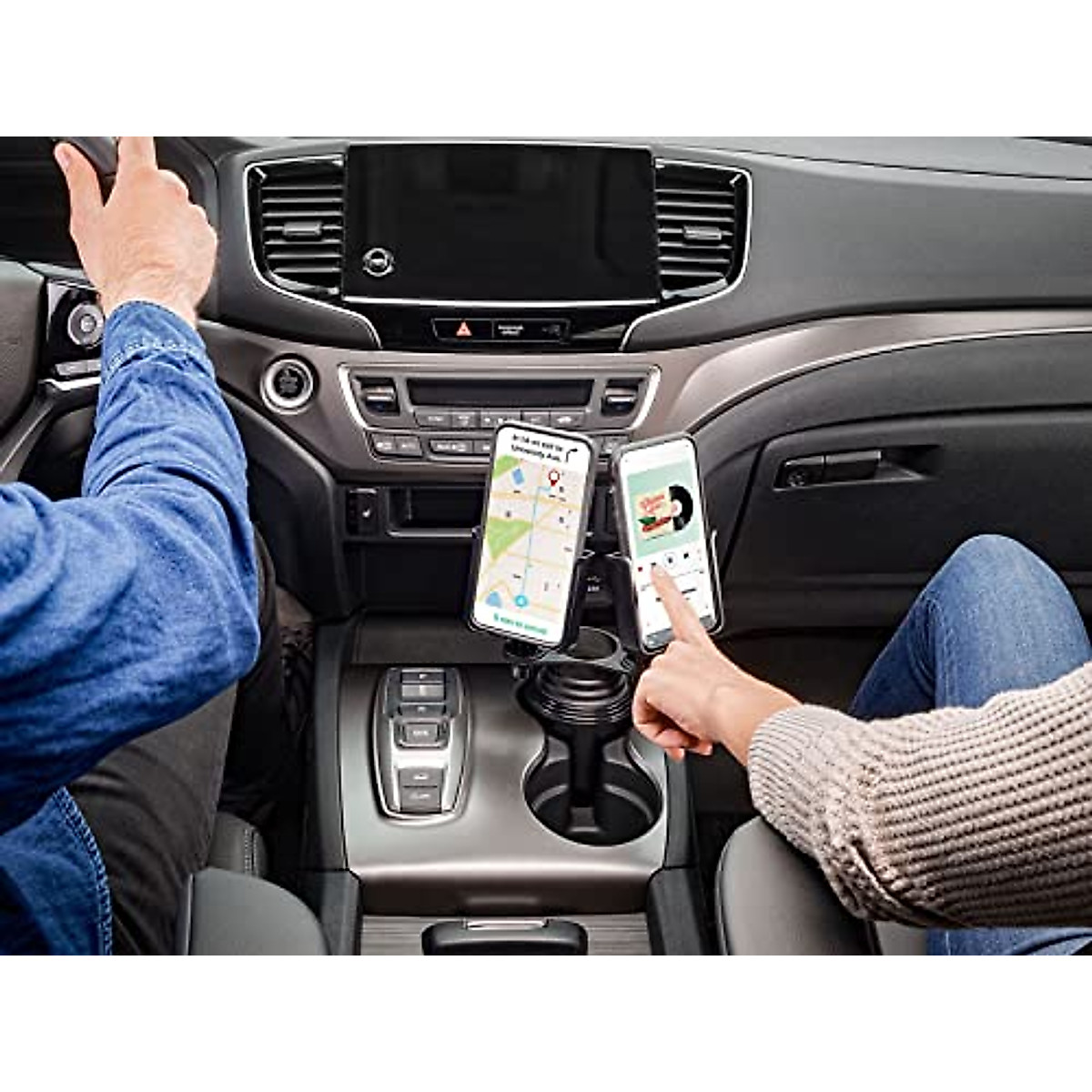 WeatherTech CupFone Duo XL - Universal Dual Cell Phone Cup Holder (8ACF12XLD) with Black Plastic Knobs