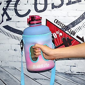 BuildLife Gallon Water Bottle Sleeve with Time Marker & Adjustable Shoulder Strap for Measuring Your H2O Intake (No Bottle) (Purple, 1 gallon)