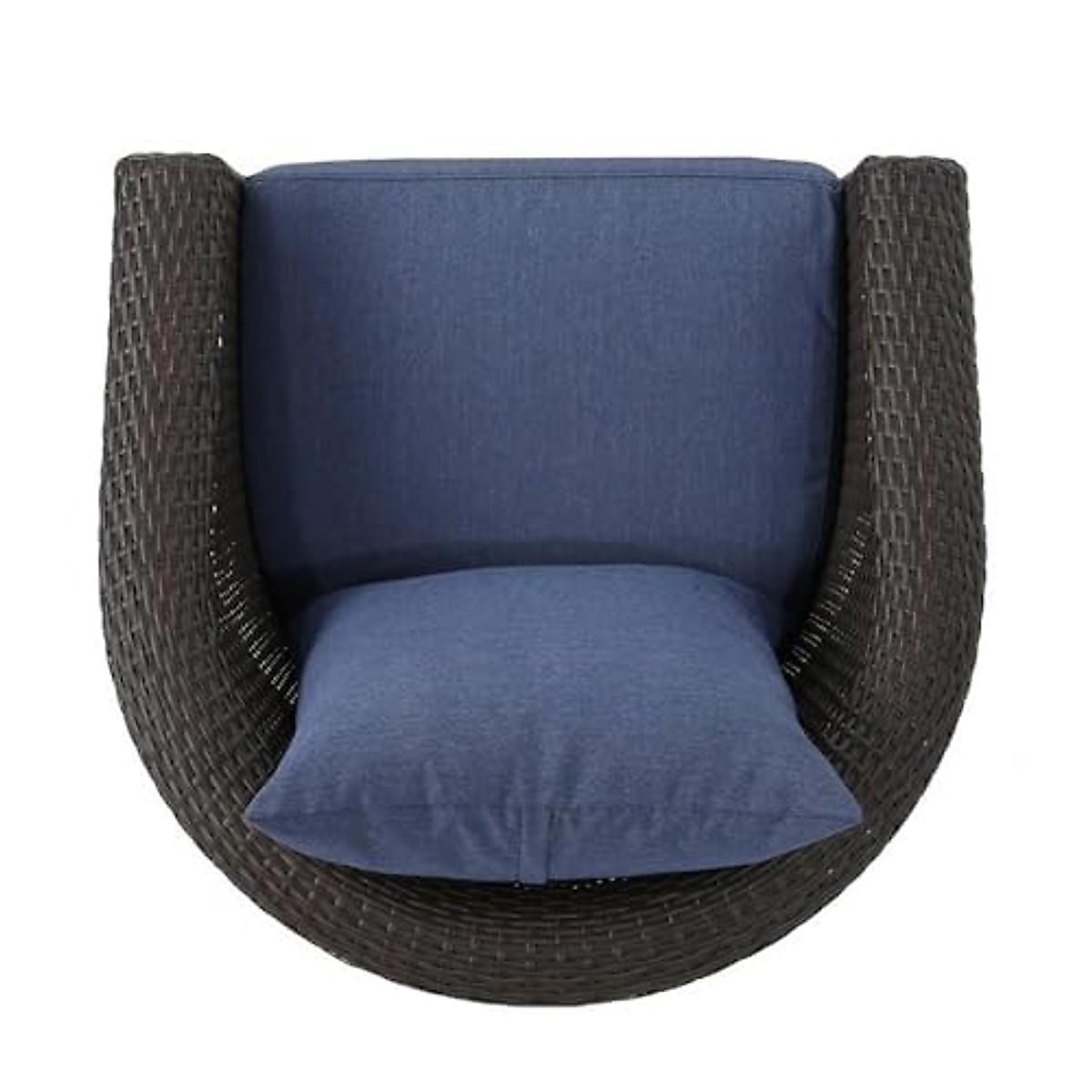 GDFStudio Outdoor Aluminum Framed Mix Brown Wicker Swivel Club Chair with Water Resistant Cushions (Set o f4, Navy Blue)