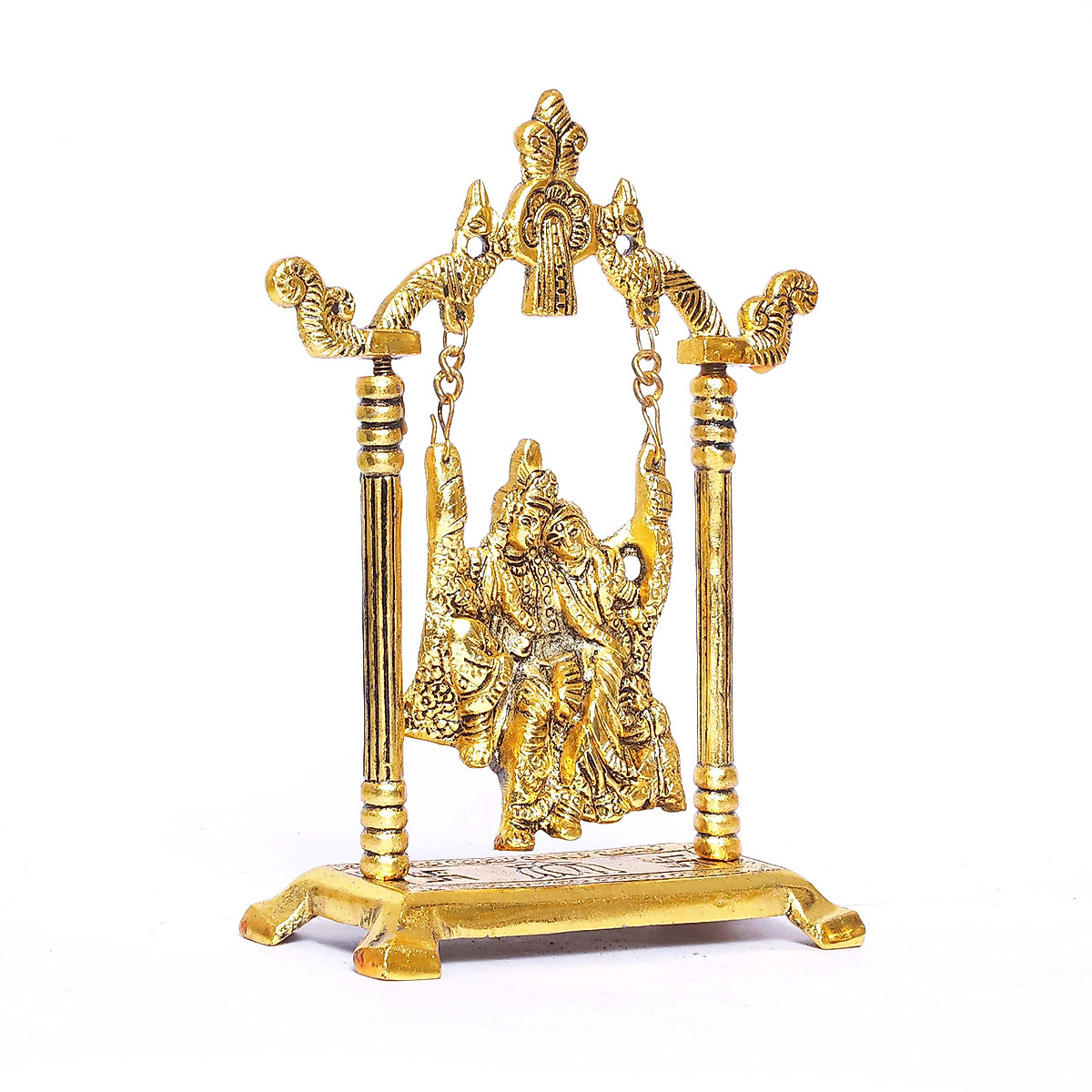 Prince Home Decor & Gifts Metal Gold Plated Radha Krishna Idol on Jhula Idol Statue Showpiece Figurine for janmashtami Janmashtami jhula GiftMandir Pooja Murti (Size 7.5 x 5 Inches)